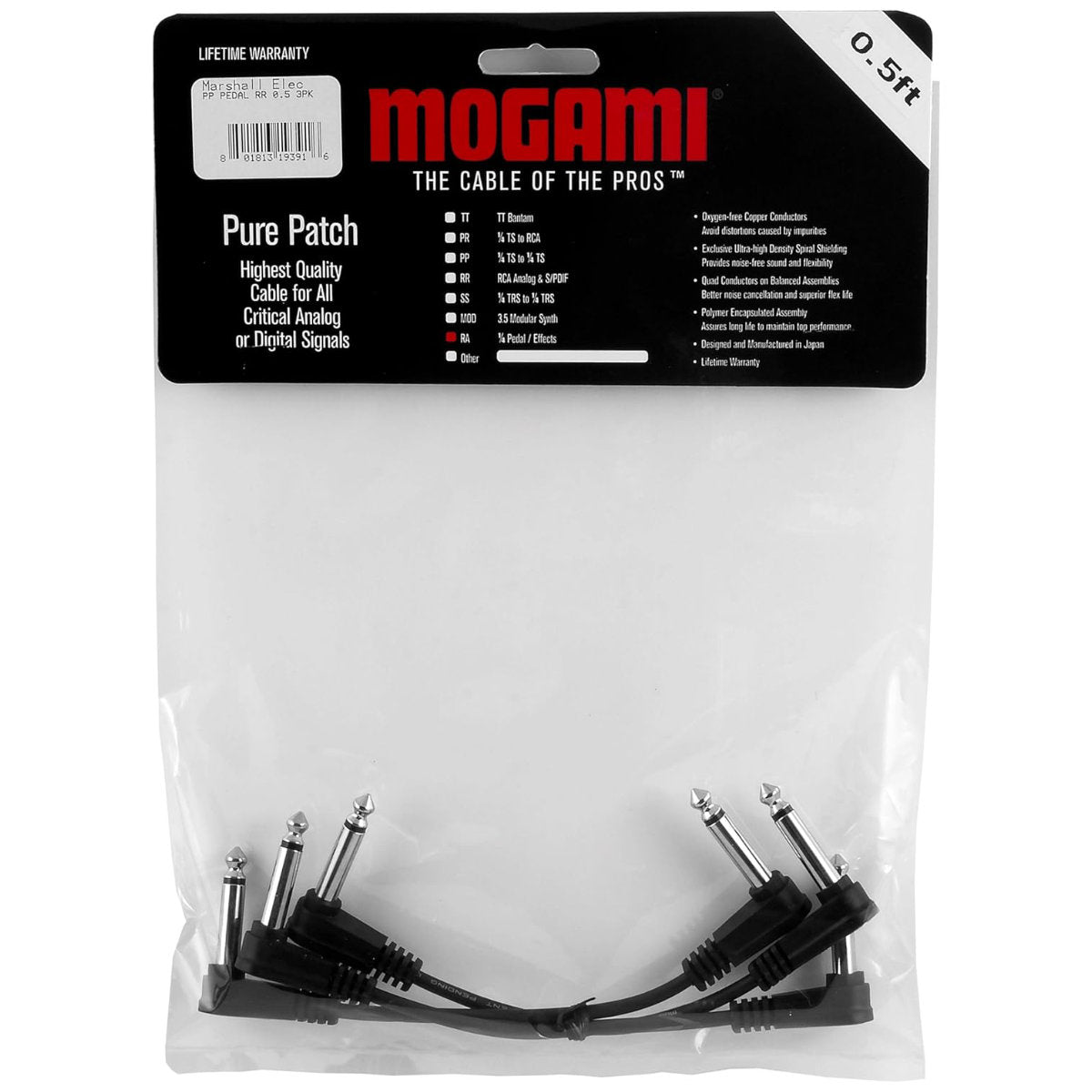 Mogami Pure Patch Pedal Cables - 6in - Right-Angle - 3 Pack – Bananas ...